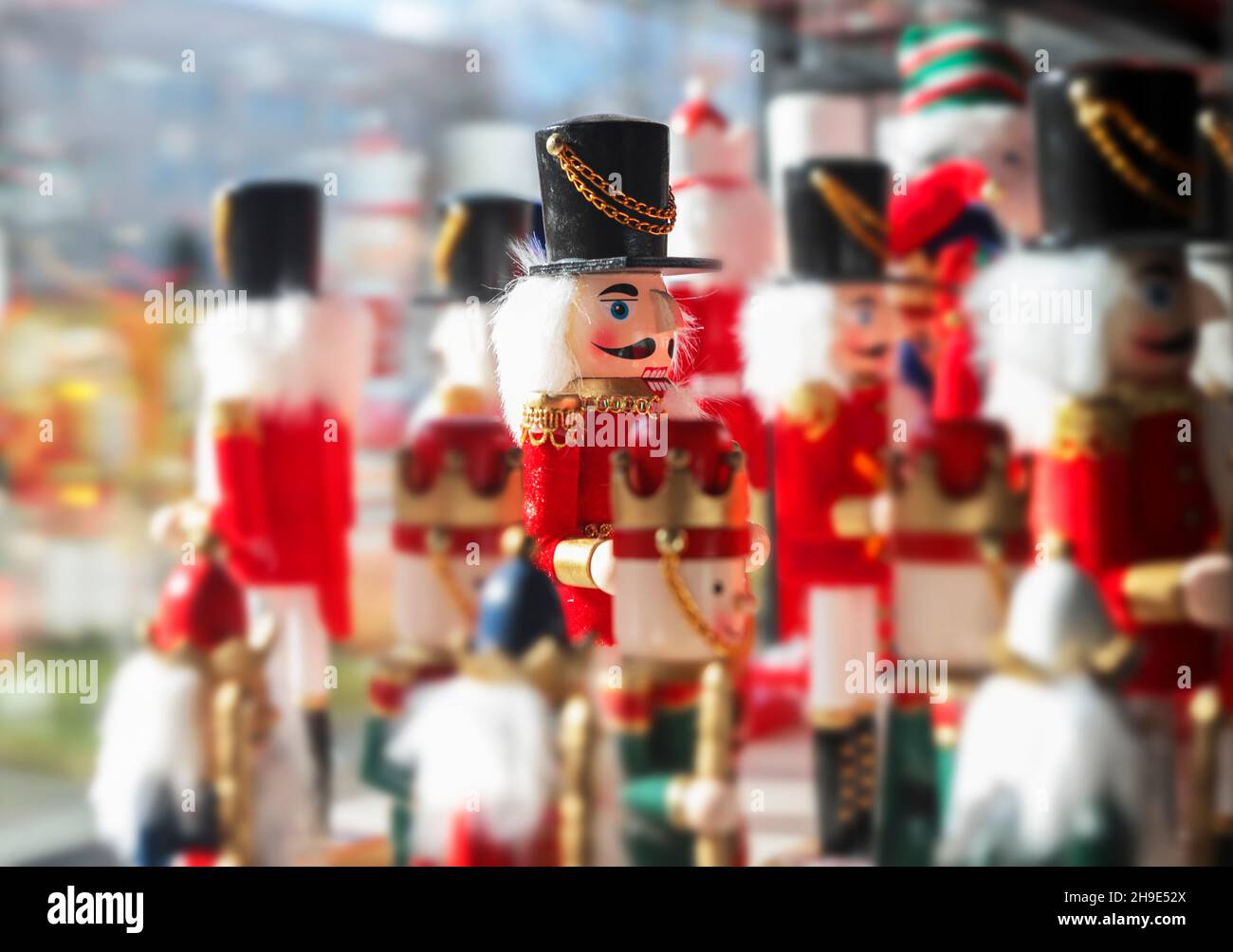 Nutcracker toys on shop shelf. Nut crackers for Christmas holidays ...