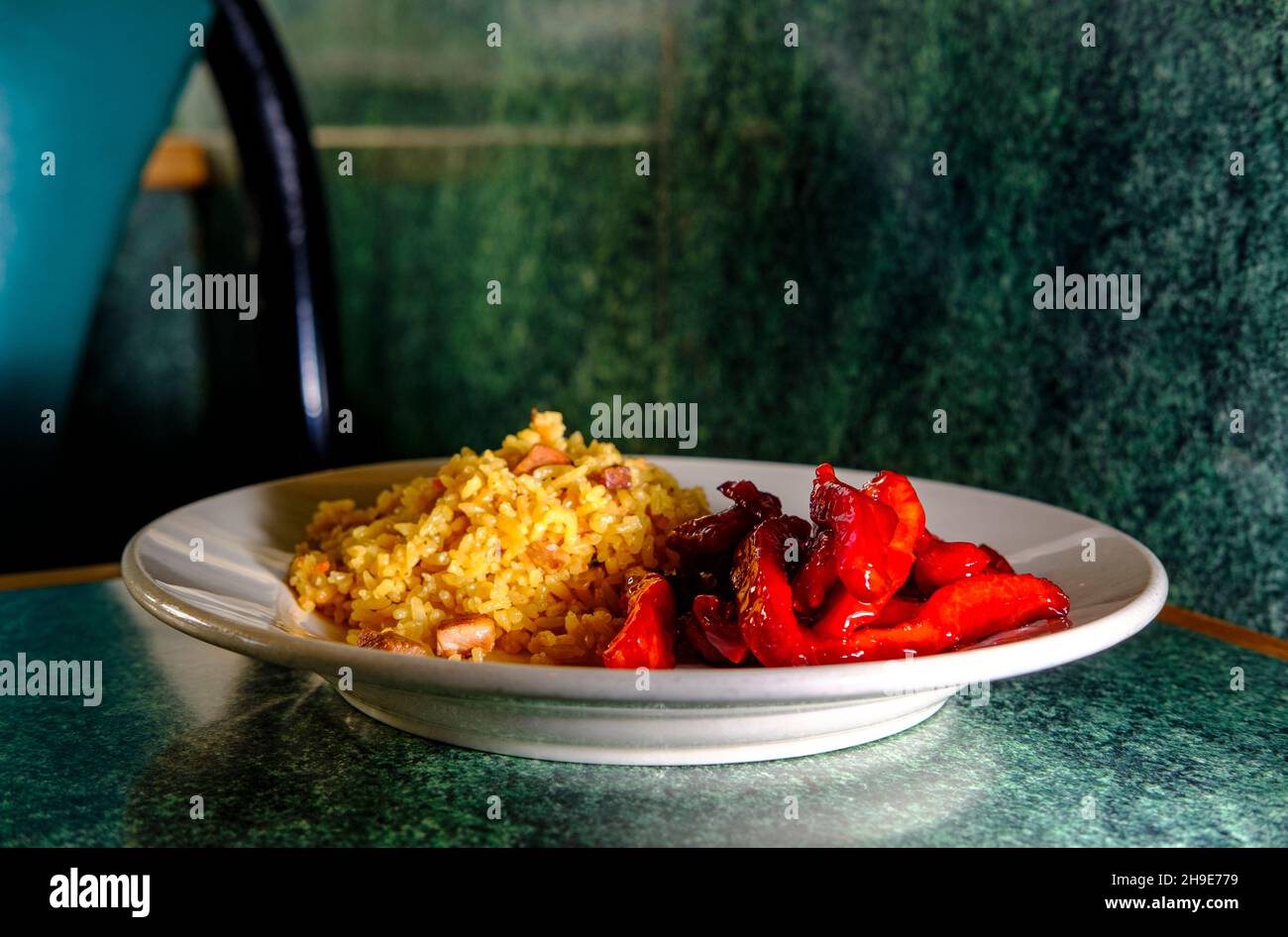 Chinese boneless bbq spare ribs with pork fried rice lunch buffet Stock ...