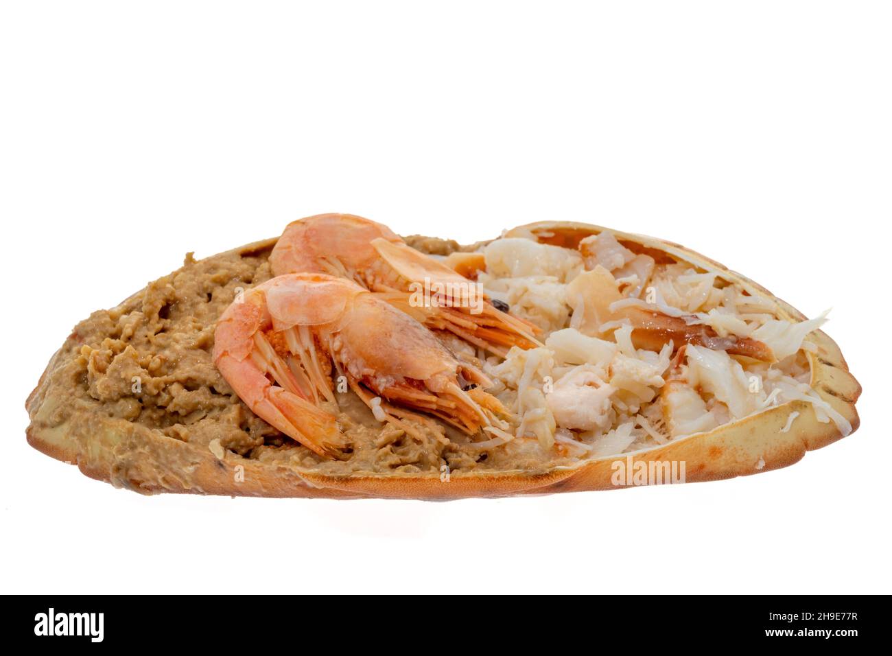 Traditional dressed crab served in its shell - white background Stock ...