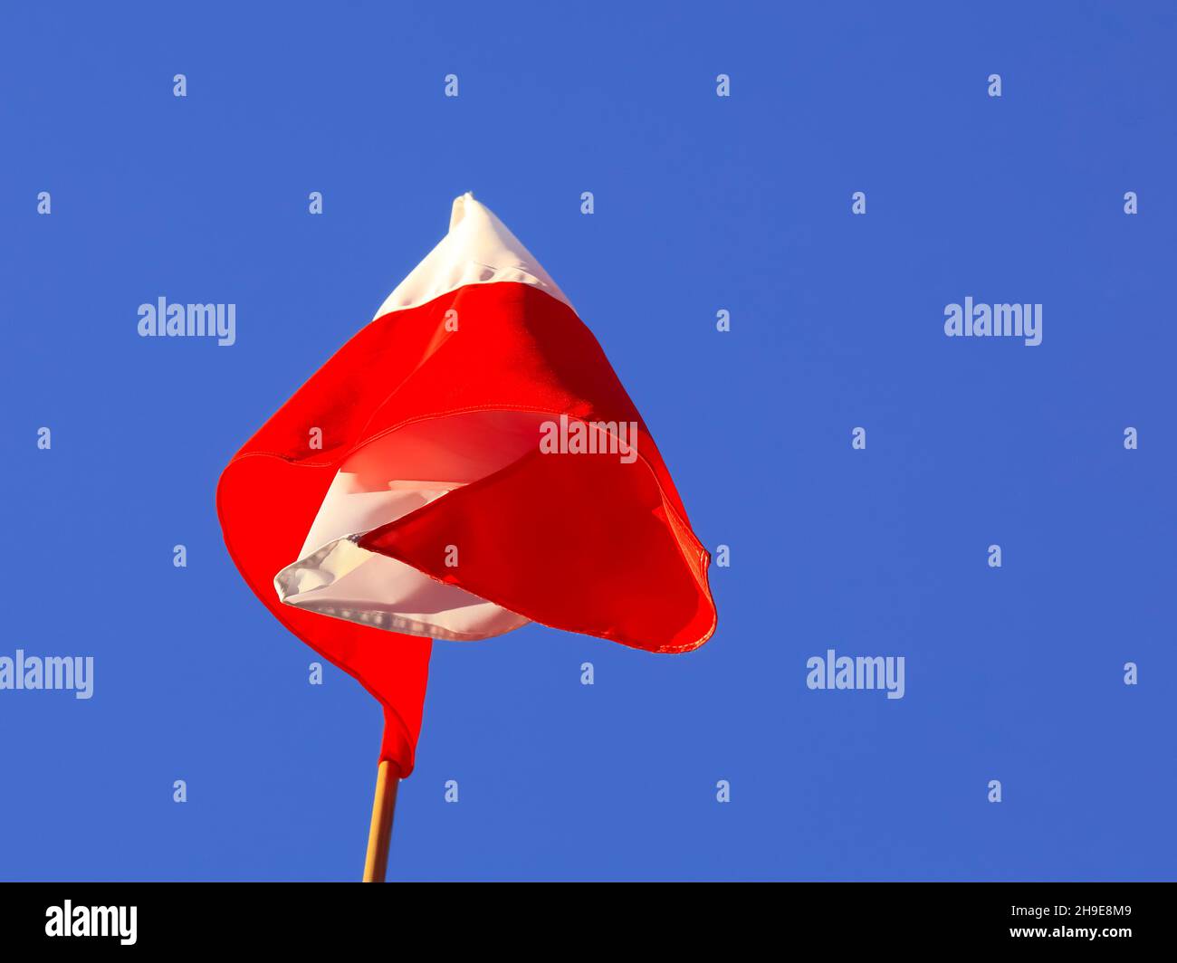 One flags of Poland which is seen in the a wind day against the ...
