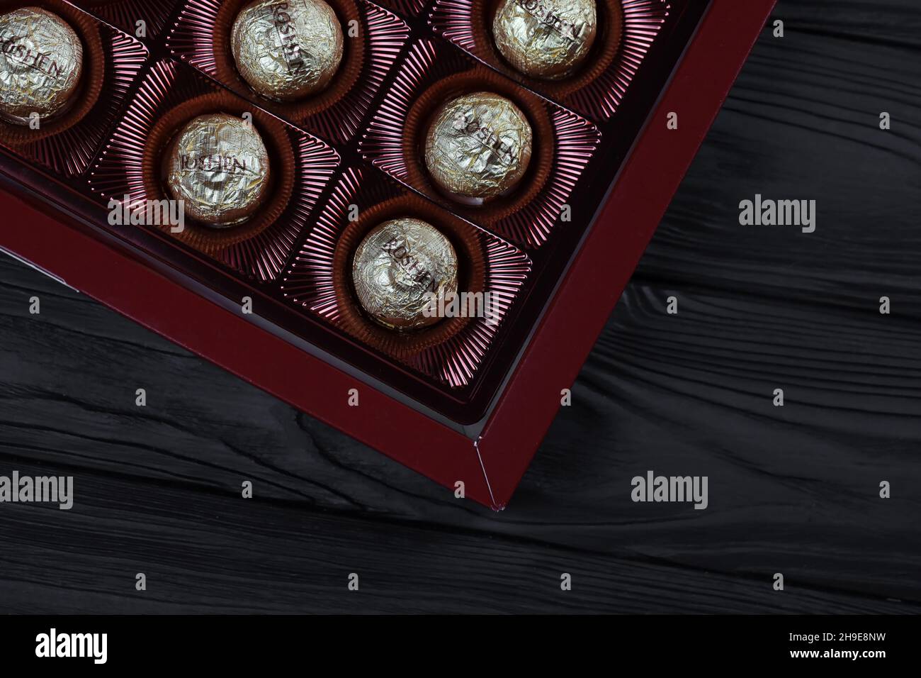 KHARKOV, UKRAINE - JANUARY 11, 2021: Rochen chocolate candies box ...
