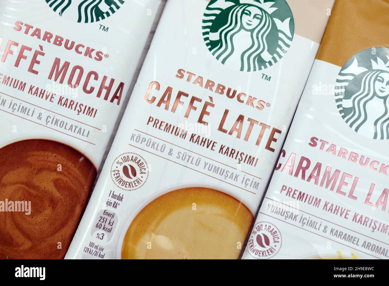 KHARKOV, UKRAINE - JULY 2, 2021: Starbucks coffee sticks with green ...