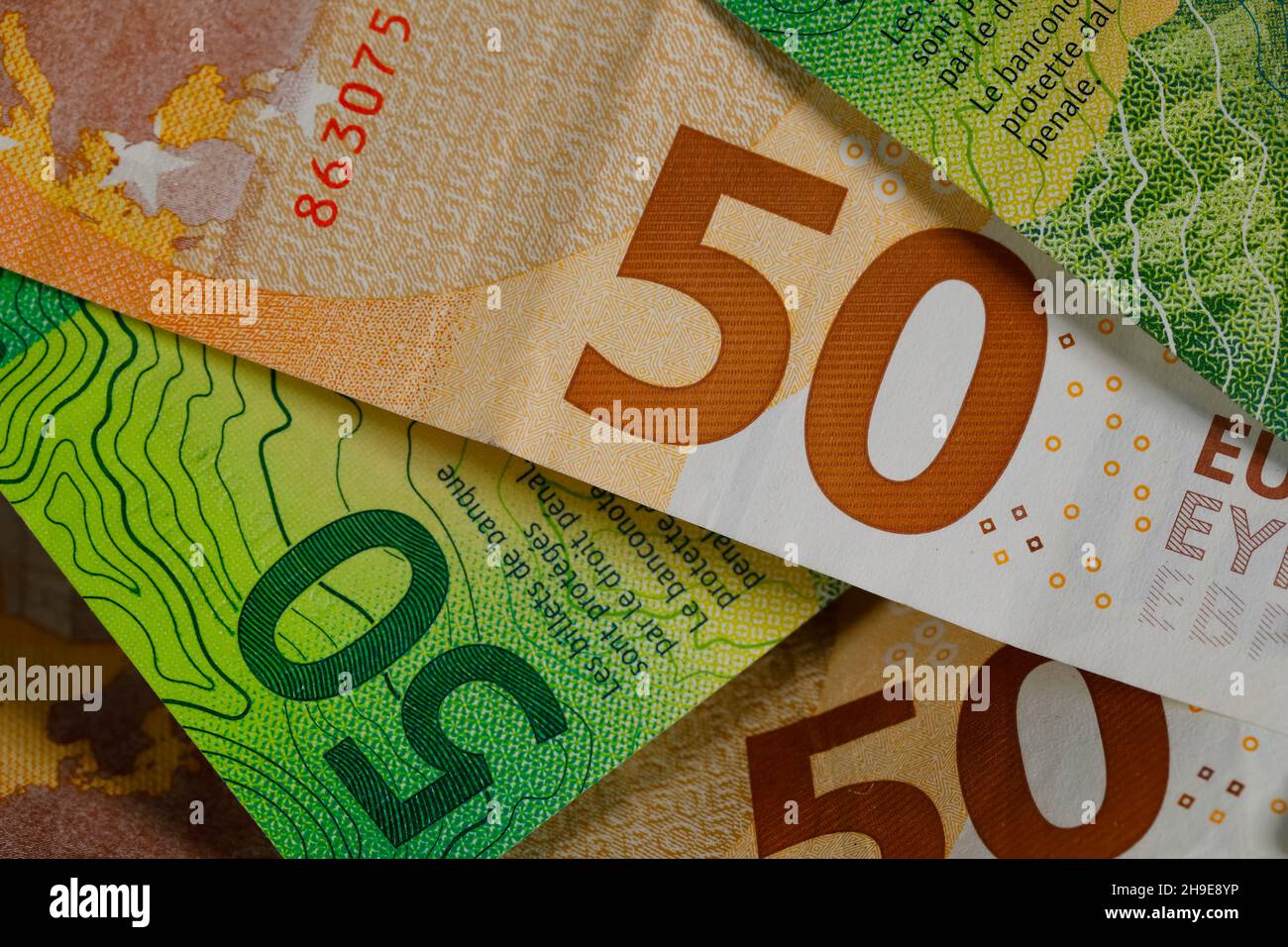 Banknotes of Swiss francs and euro money. This paper money forms the ...