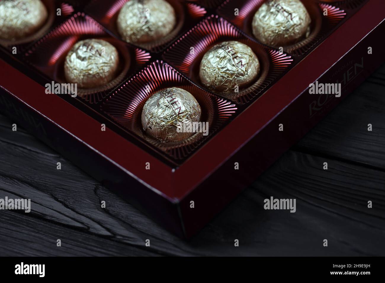 KHARKOV, UKRAINE - JANUARY 11, 2021: Rochen chocolate candies box ...