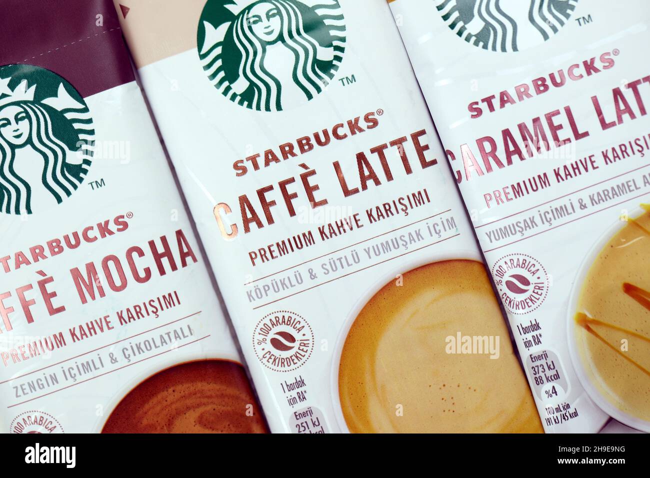 KHARKOV, UKRAINE - JULY 2, 2021: Starbucks coffee sticks with green ...