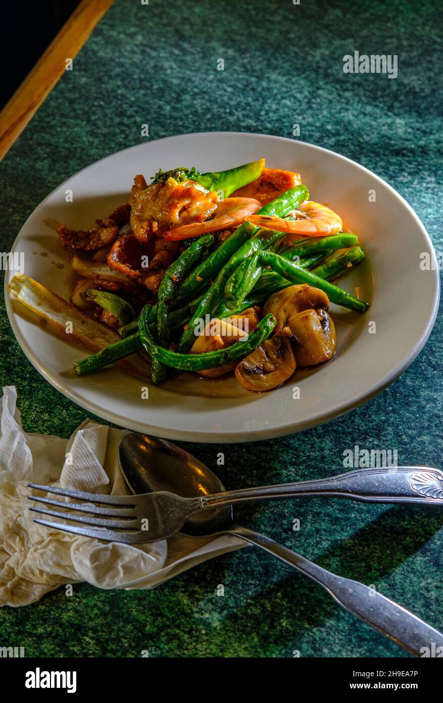 Chinese all you can eat buffet plate with shrimp string beans sauteed ...