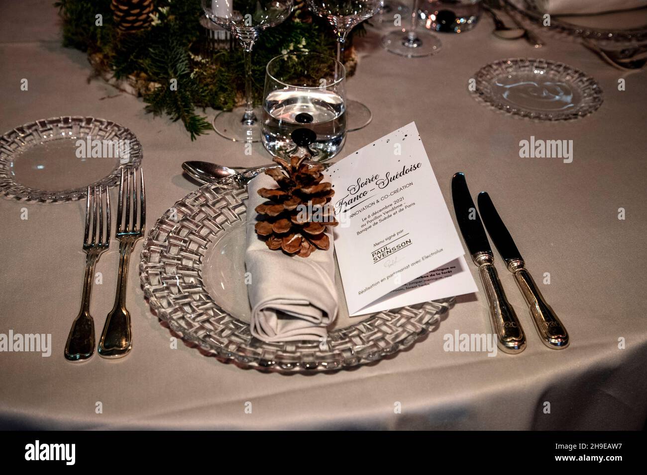 The table setting at dinner at la pavillon vendome paris hi-res stock ...