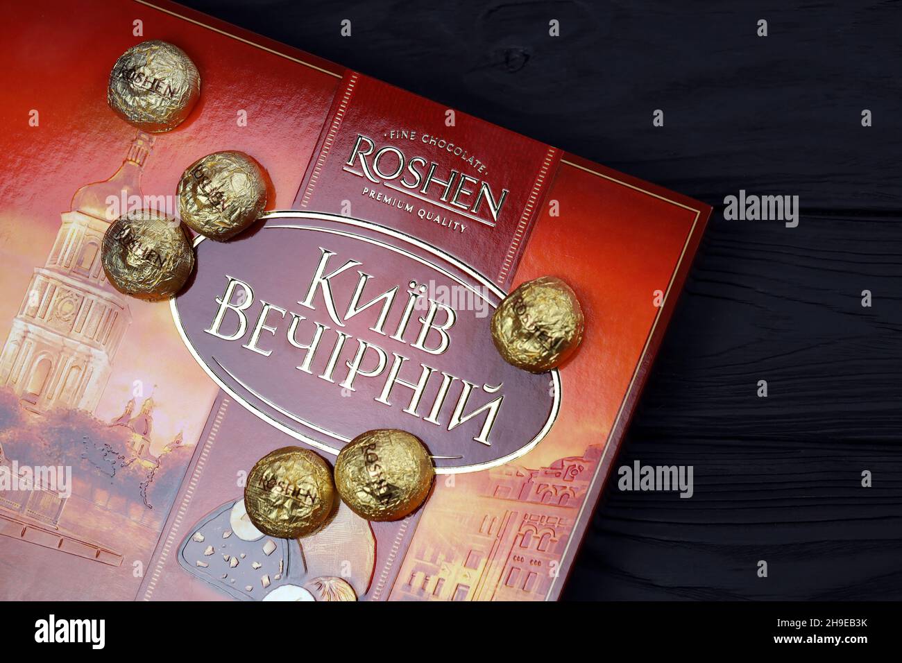 KHARKOV, UKRAINE - JANUARY 11, 2021: Rochen chocolate candies box ...