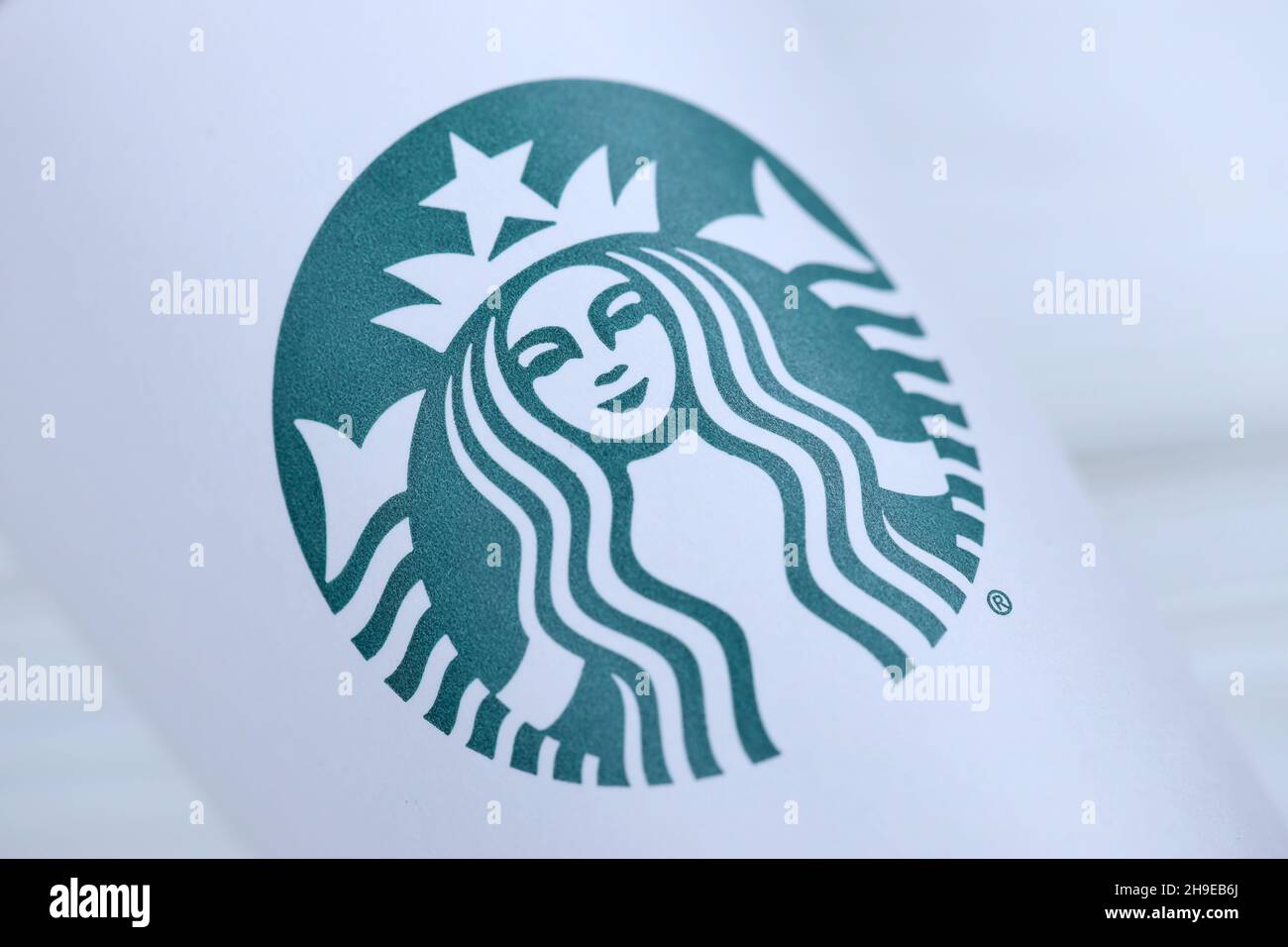 KHARKOV, UKRAINE - MARCH 15, 2021: Starbucks cup with green logo ...