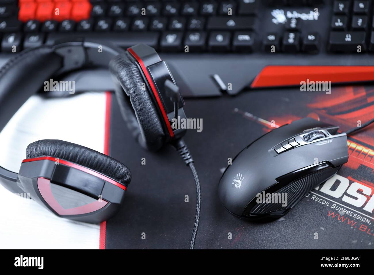 KHARKOV, UKRAINE - MARCH 14, 2021: A4tech bloody B3590R gaming keyboard ...