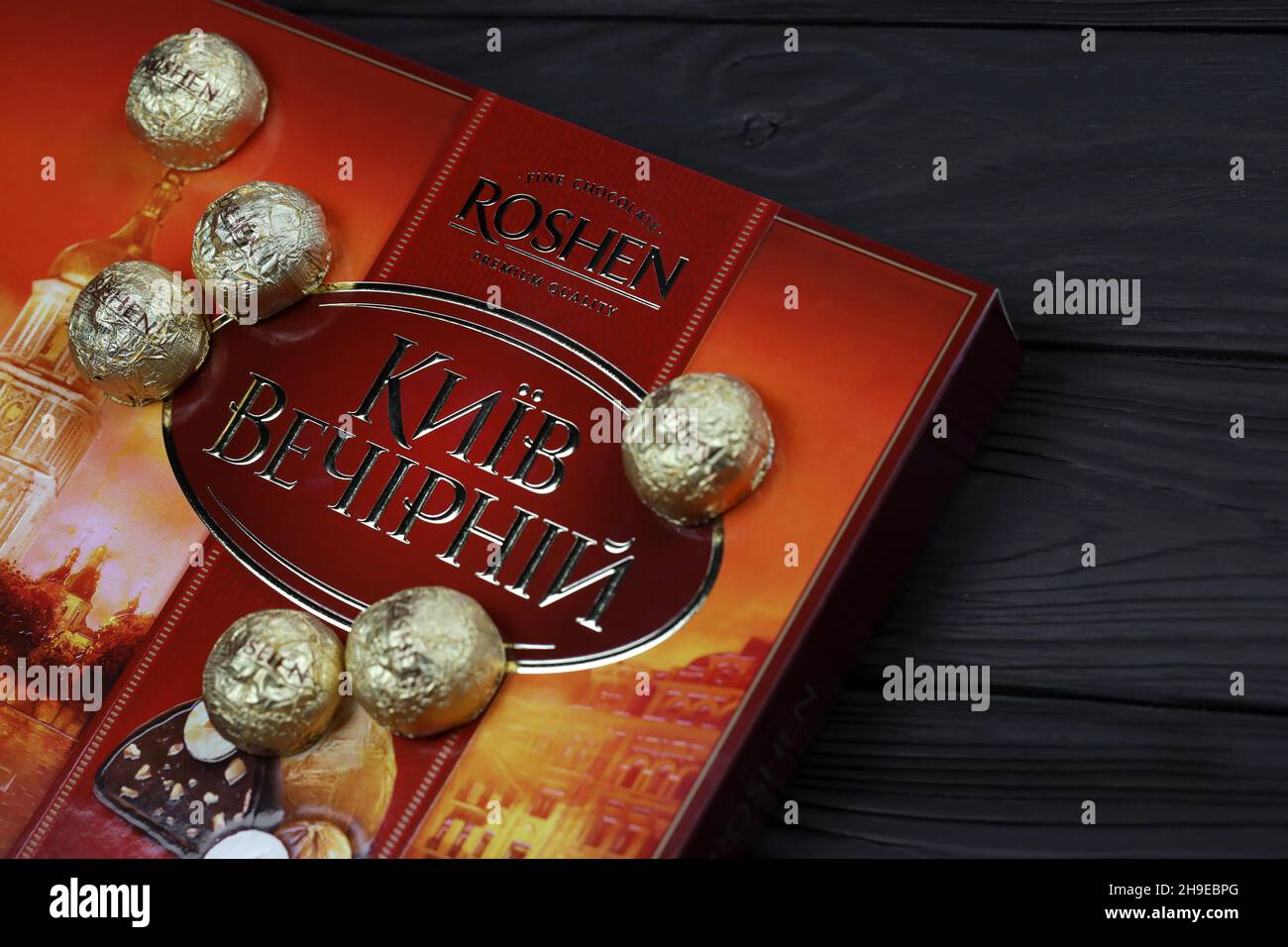 KHARKOV, UKRAINE - JANUARY 11, 2021: Rochen chocolate candies box ...