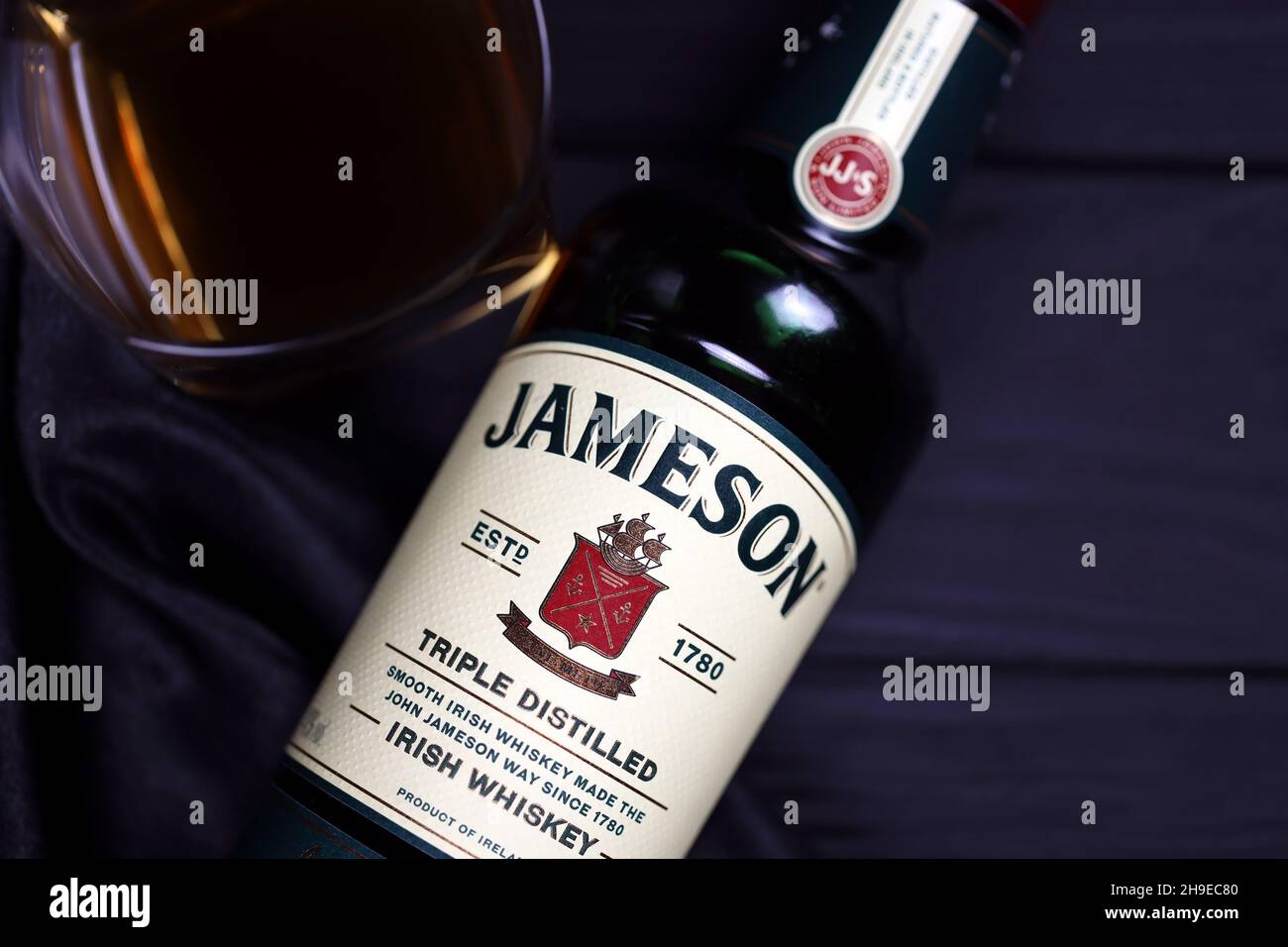 KHARKOV, UKRAINE - DECEMBER 3, 2020: Jameson triple distilled irish ...