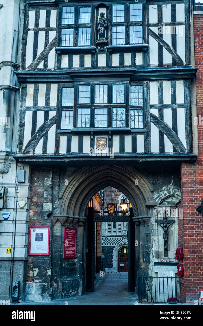 Medieval entrance gate to the St Bartholomew the Great church, a ...