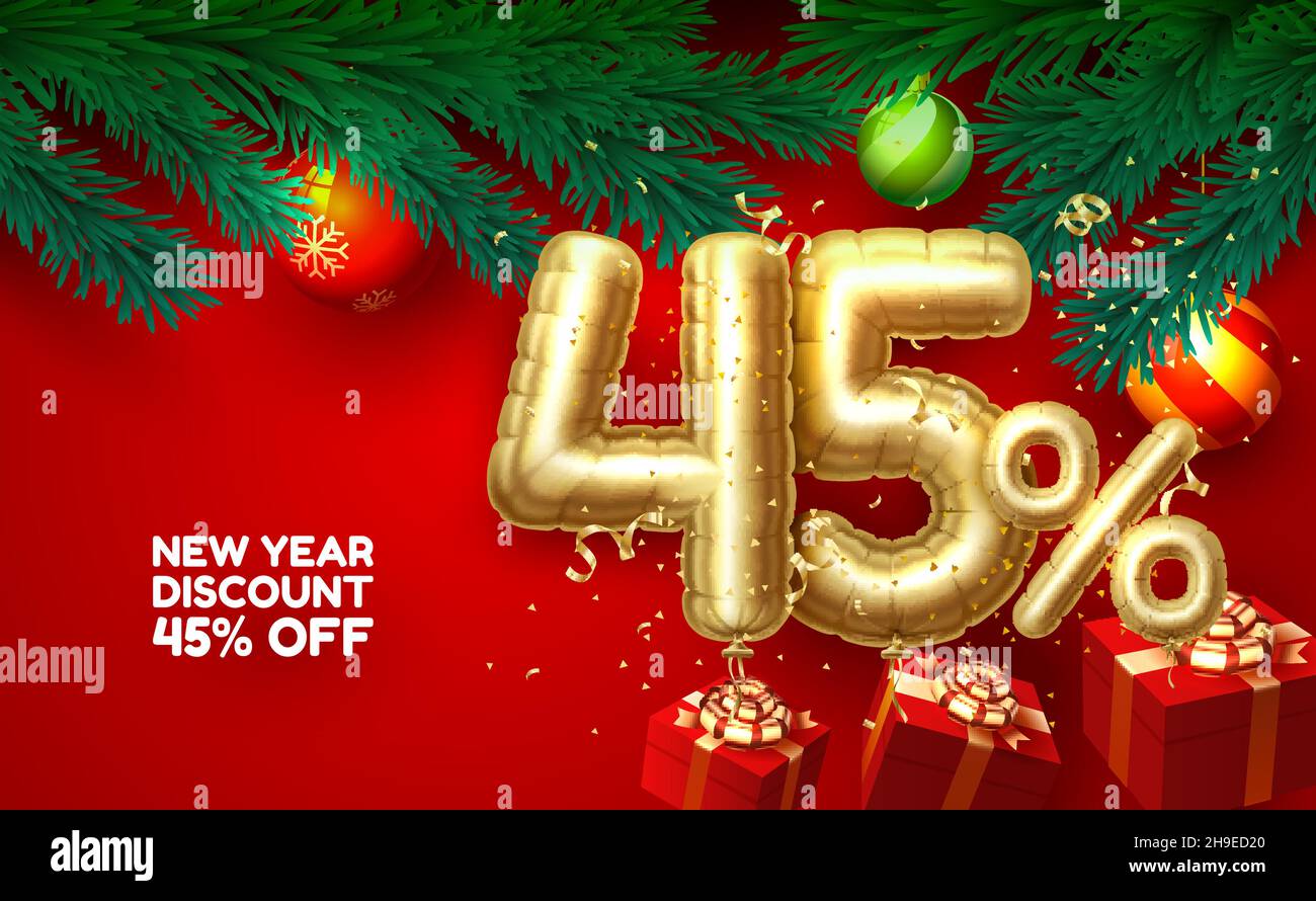 Merry Christmas, sale 45 off ballon number on the red background ...