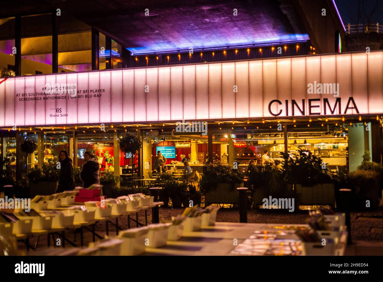 BFI cinema on the Southbank riverside lit at night, London, England, UK ...