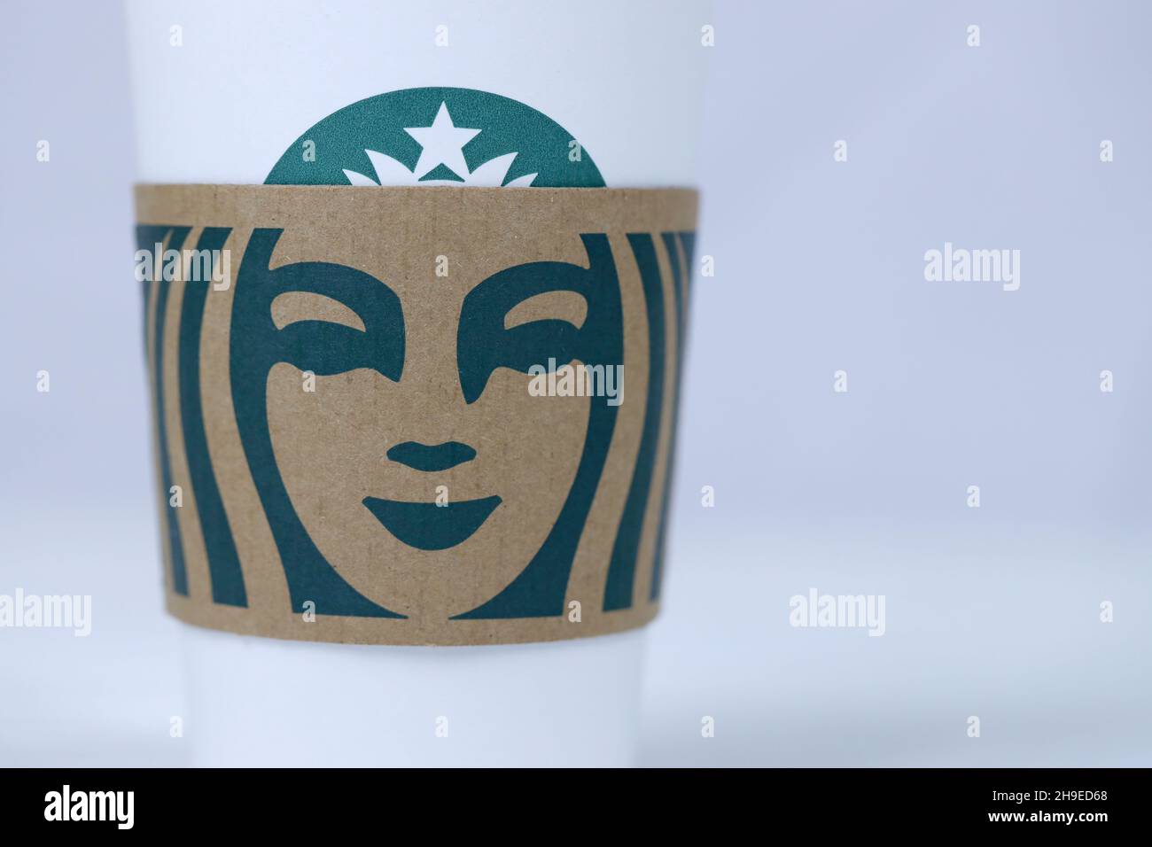 KHARKOV, UKRAINE - MARCH 15, 2021: Starbucks cup with green logo ...