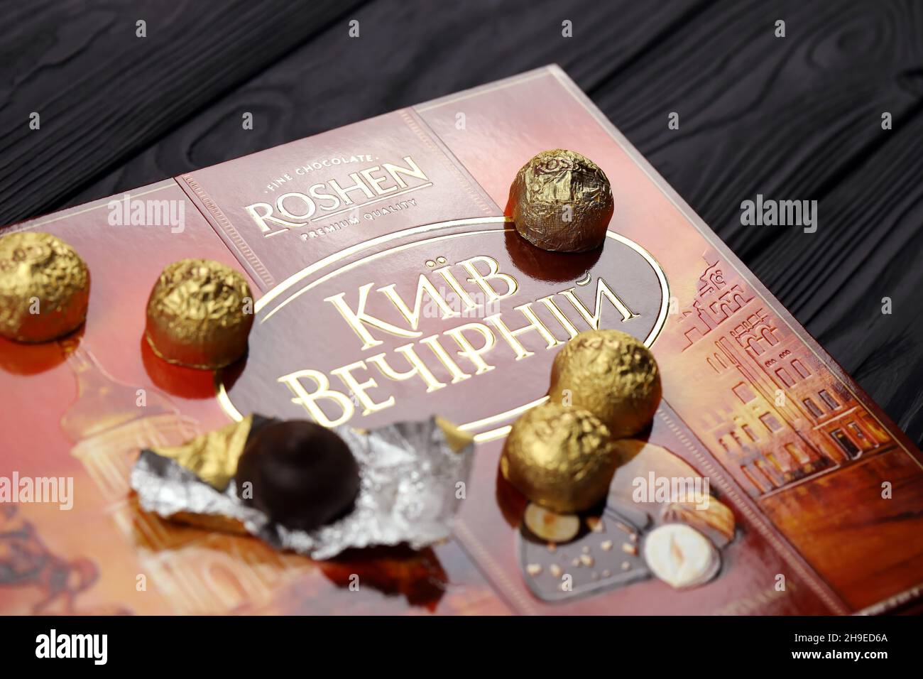 KHARKOV, UKRAINE - JANUARY 11, 2021: Rochen chocolate candies box ...