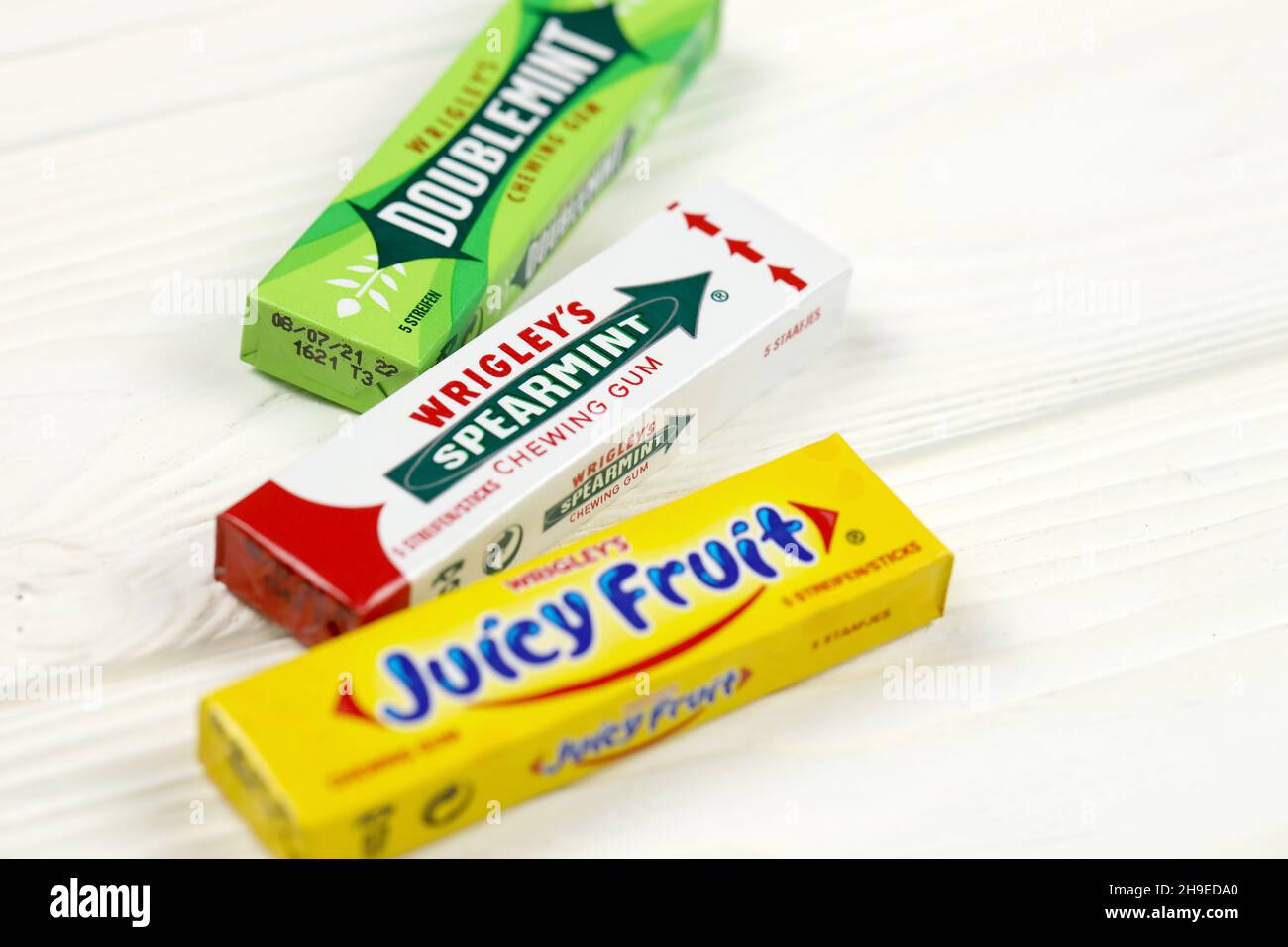 KHARKOV, UKRAINE - FEBRUARY 14, 2021: Wrigleys Spearmint Doublemint and ...