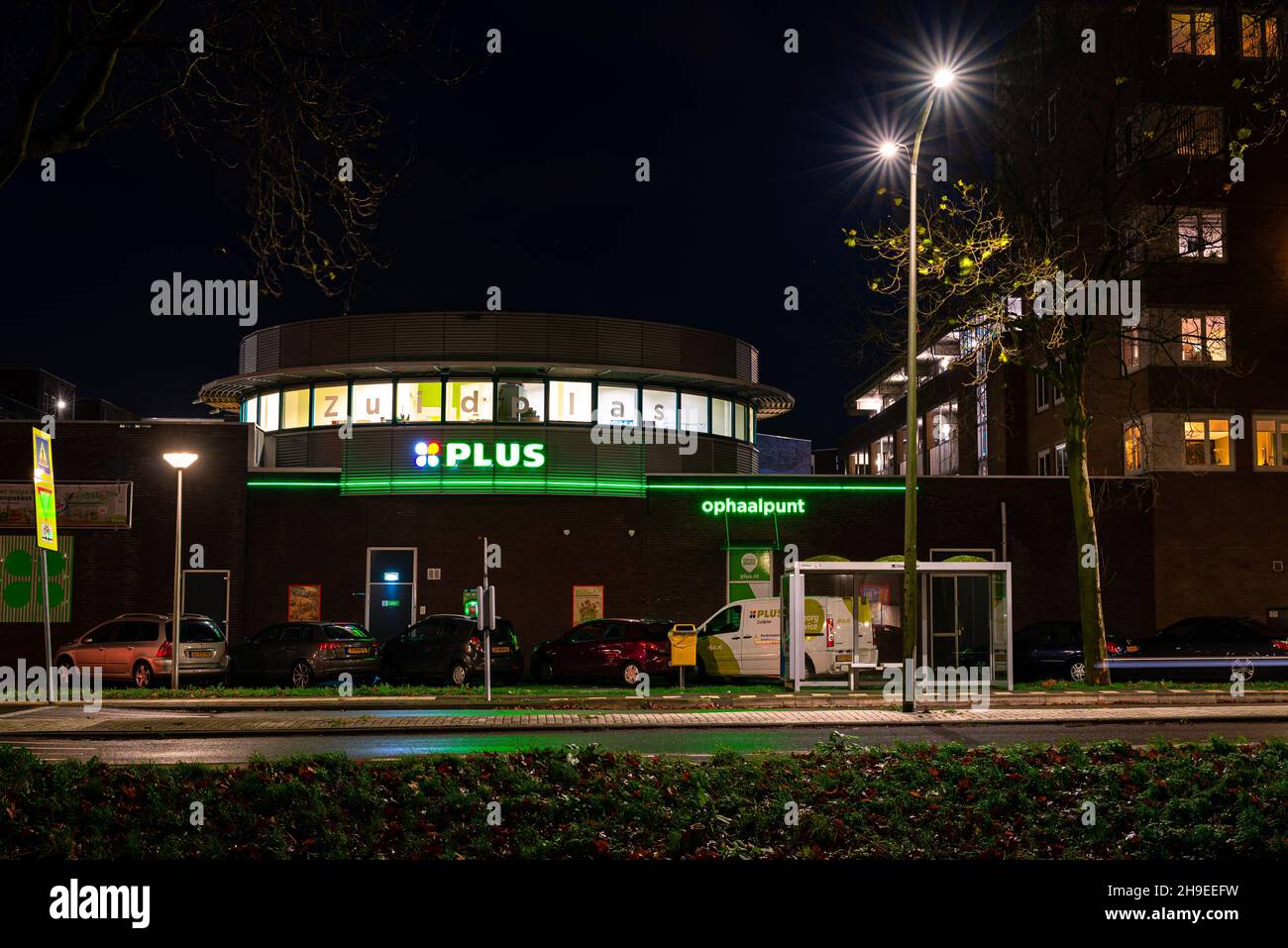 Pick-up point of a branch of supermarket chain Plus in the evening ...