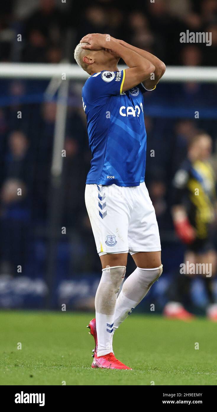 Liverpool, UK. 6th Dec, 2021. Richarlison of Everton reacts after his ...