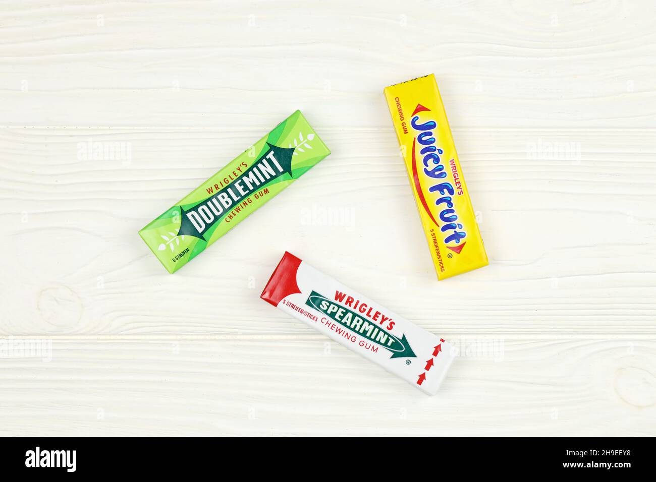 KHARKOV, UKRAINE - FEBRUARY 14, 2021: Wrigleys Spearmint Doublemint and ...