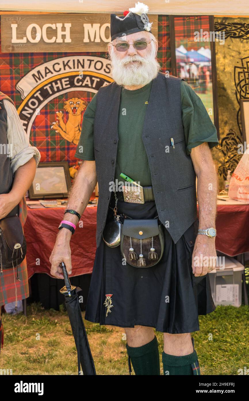 A member of a Scottish clan in his kilt at a Scottish festival in Moab ...