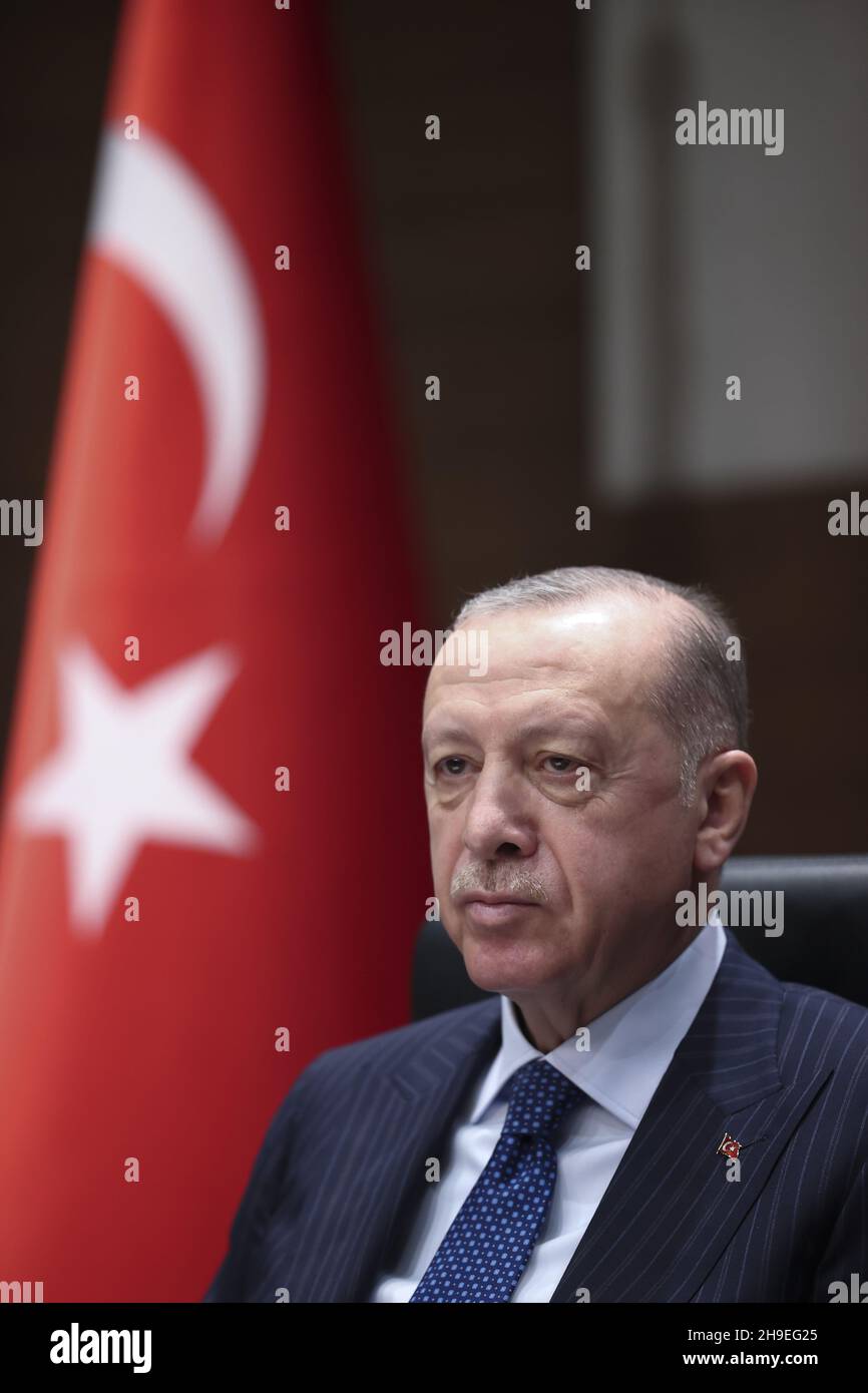 Istanbul. 6th Dec, 2021. Turkish President Recep Tayyip Erdogan attends ...
