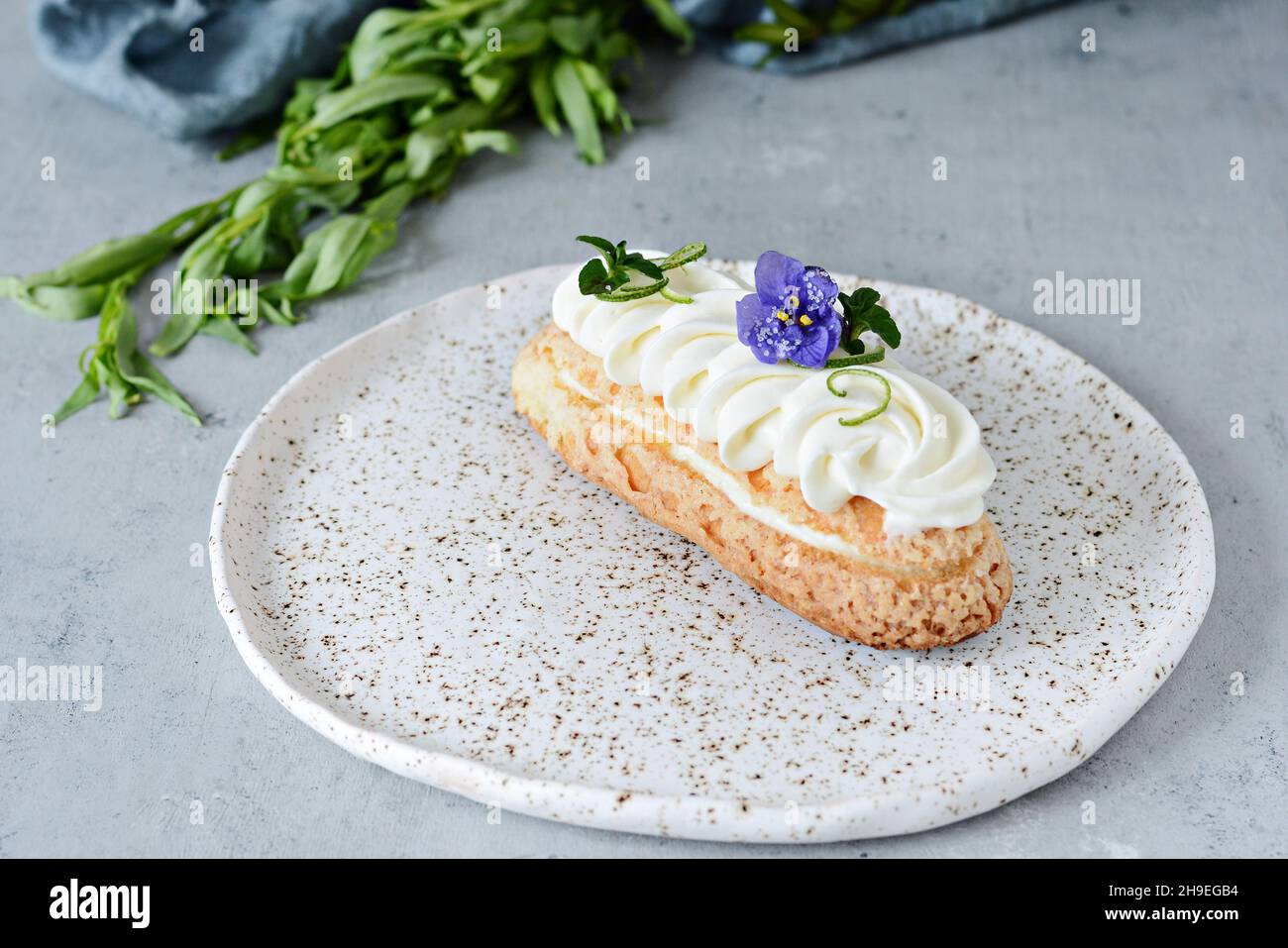 French eclair with fruit and chocolate coconut and gentle mousse ...