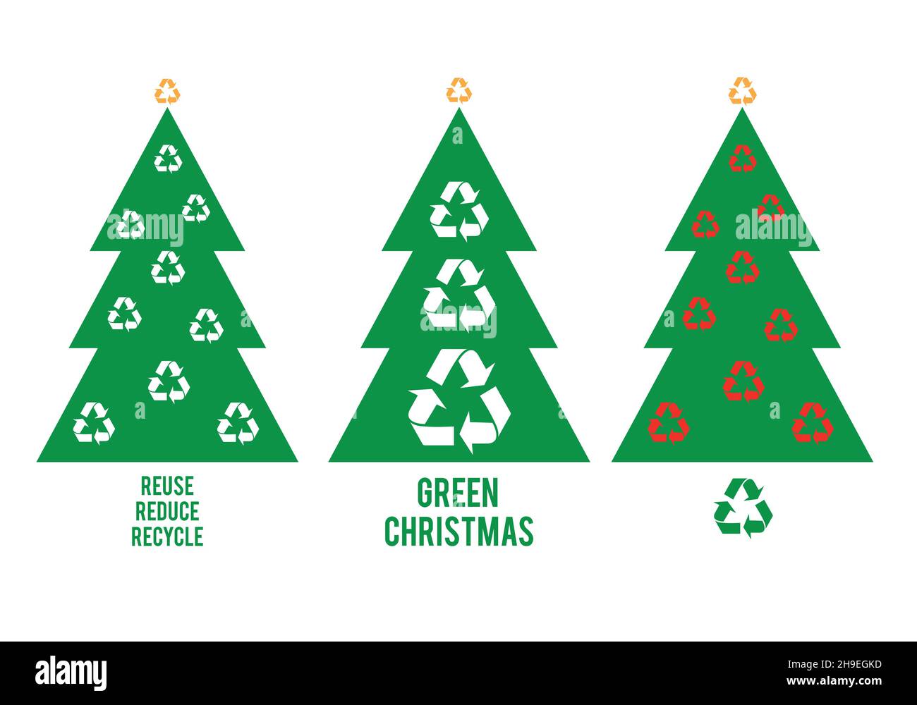 Green Christmas trees with recycling signs for cards, set of vector ...
