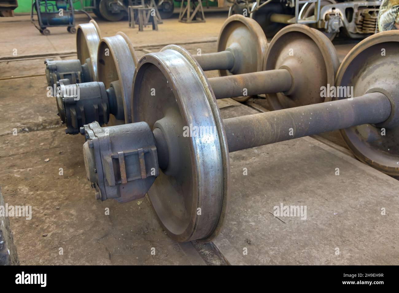 Train maintenance shop garage with repair and restoration of the metal ...