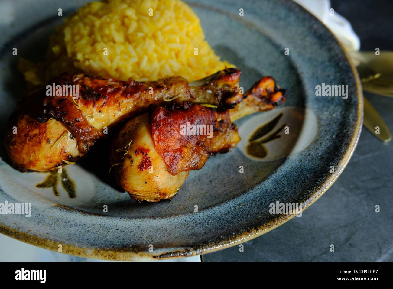 Peruvian dinner pollo a la brasa chicken legs with Aji Amarillo rice ...