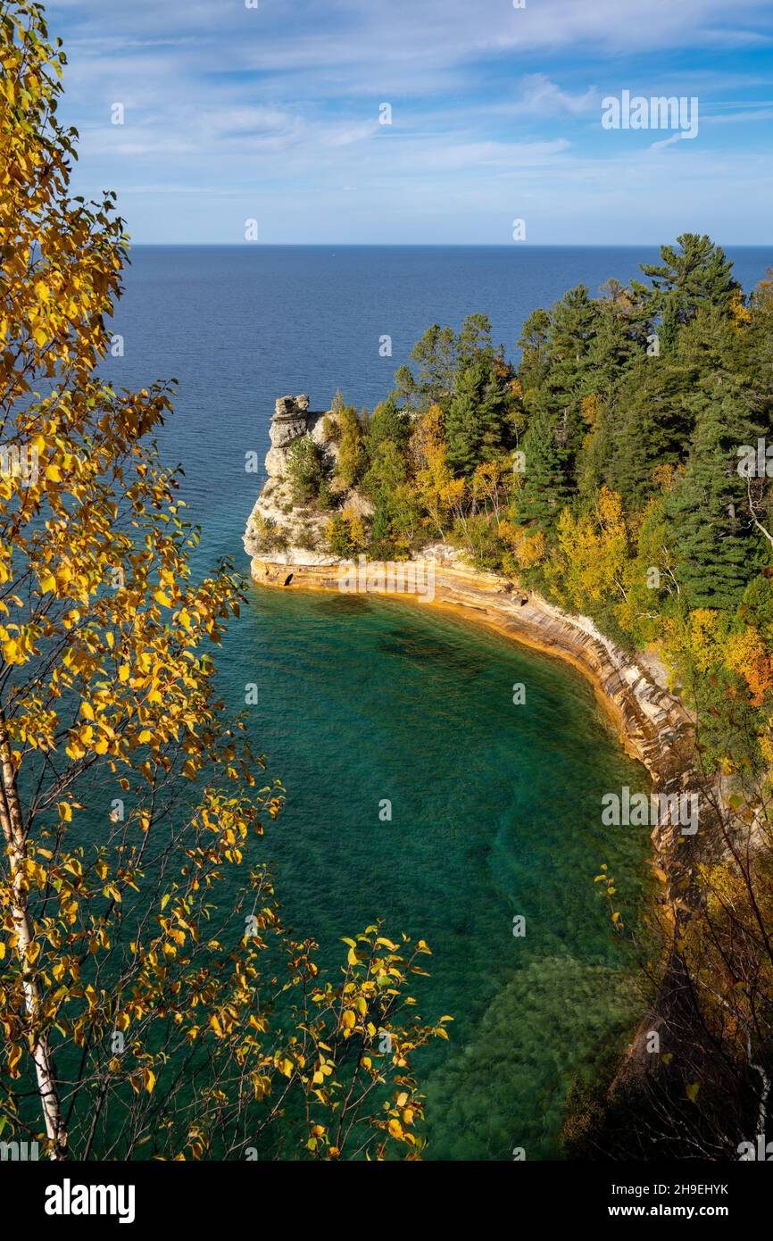 Miners Castle rock formation along Lake Superior in the fall, at ...
