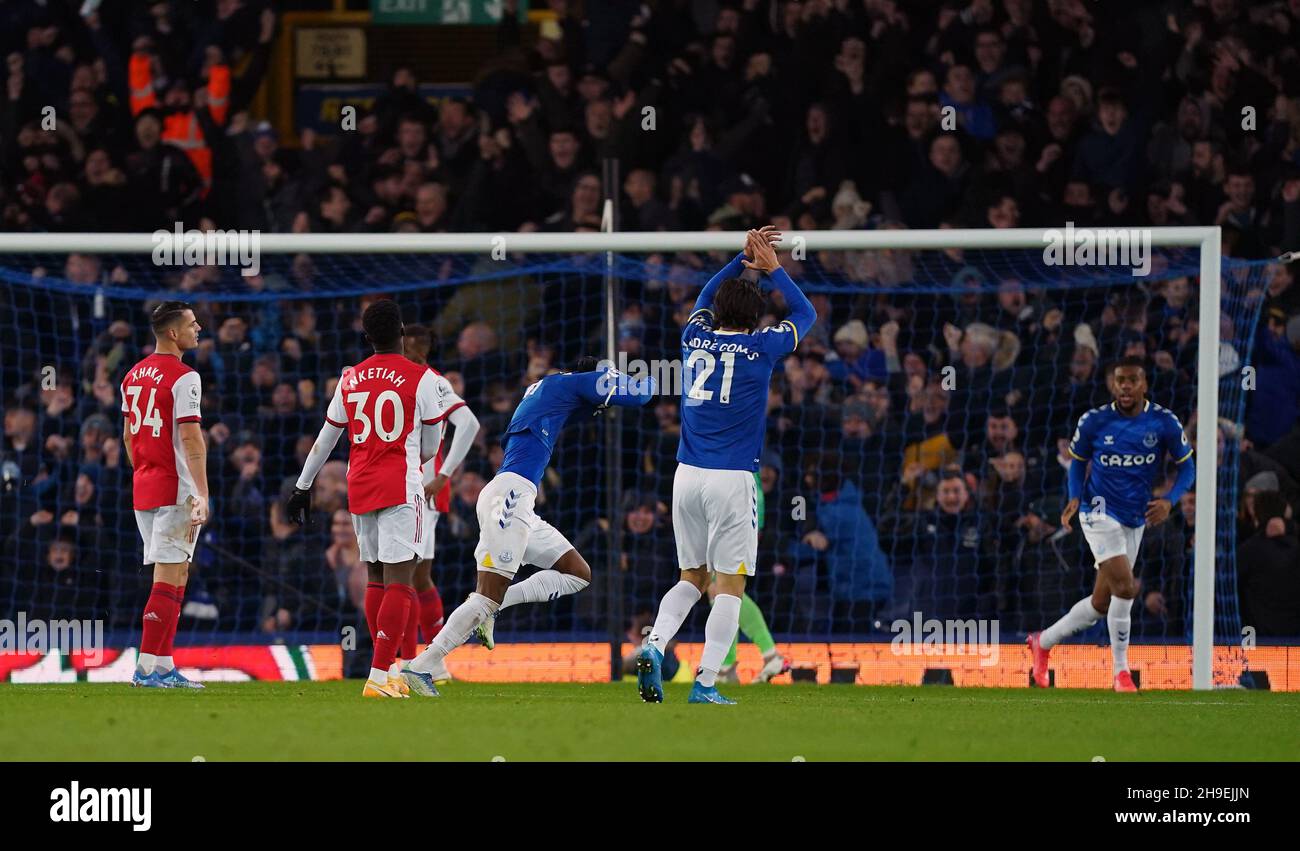 Everton’s Demarai Gray celebrates scoring their side's second goal of ...