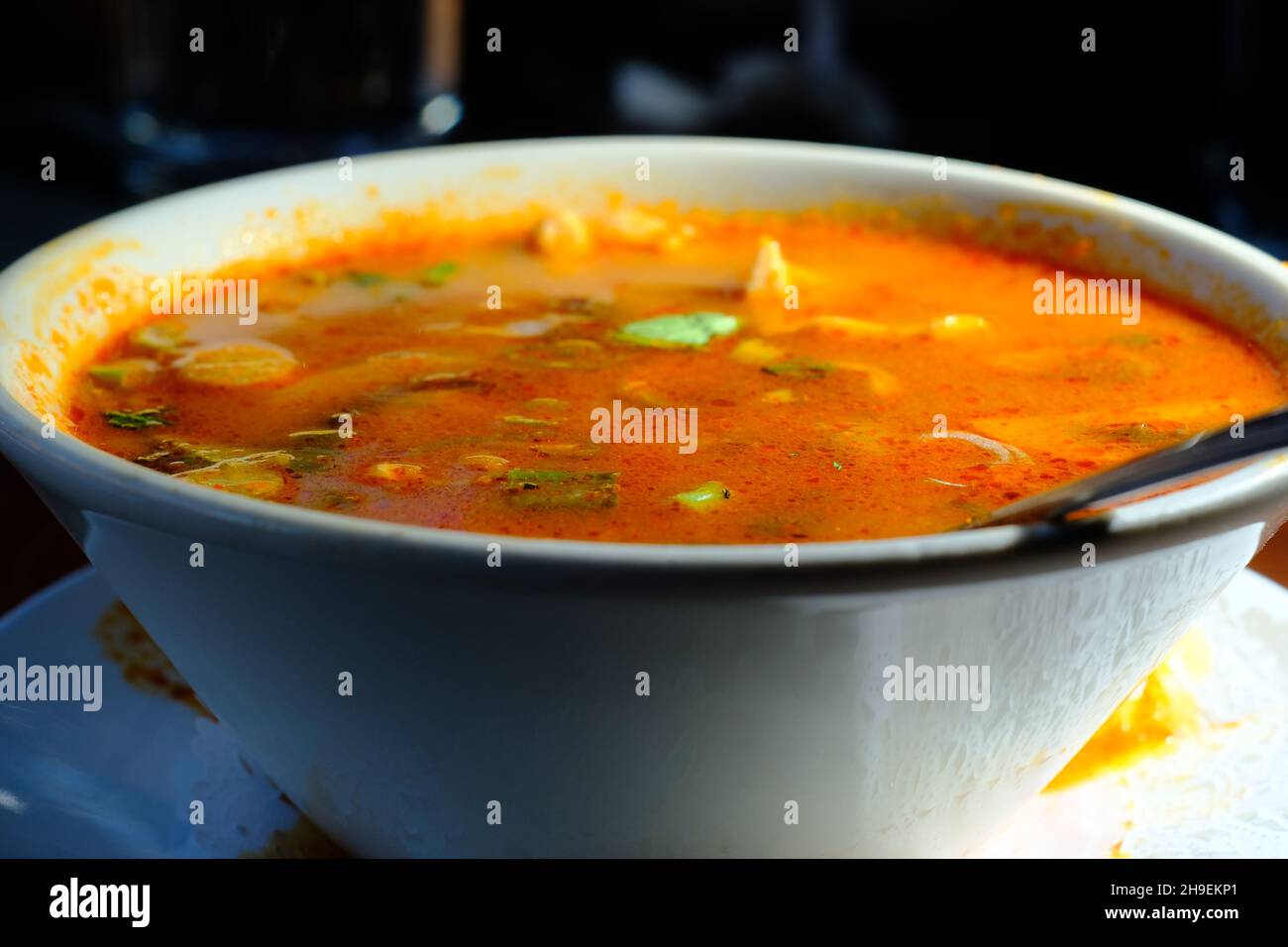 Thai Tom Kha Gai coconut chicken soup with mushrooms Stock Photo - Alamy