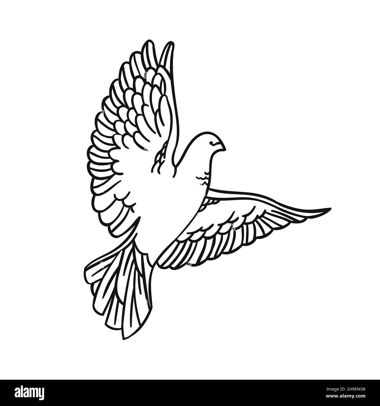 Dove in a linear style on a white background. For printing, laser ...