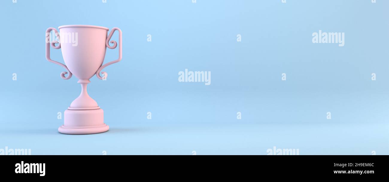 Pink winner trophy 3D rendering illustration isolated on blue ...
