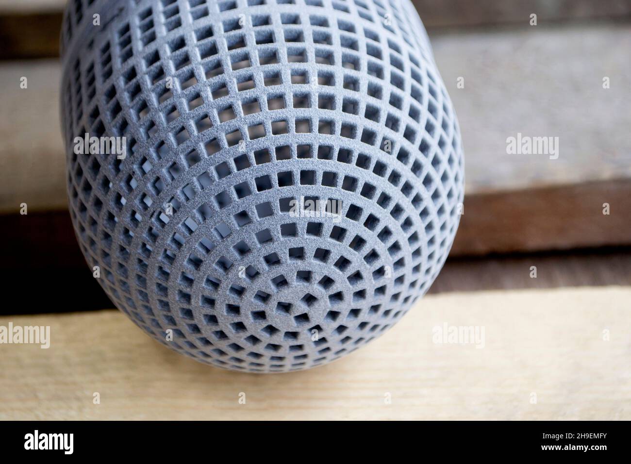 Gray object printed on powder industrial 3D printer. Three-dimensional ...
