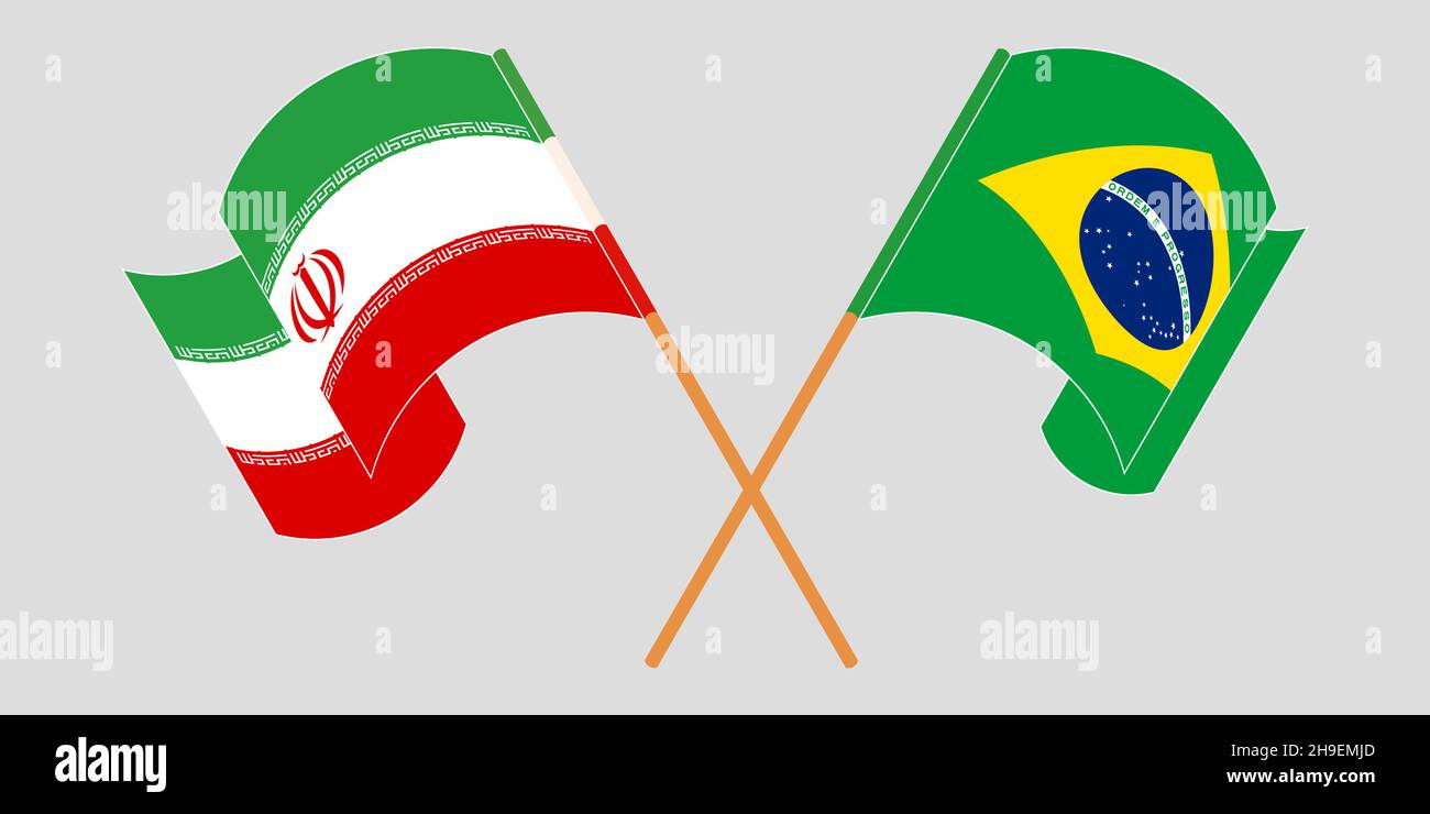 Crossed and waving flags of Iran and Brazil. Vector illustration Stock ...