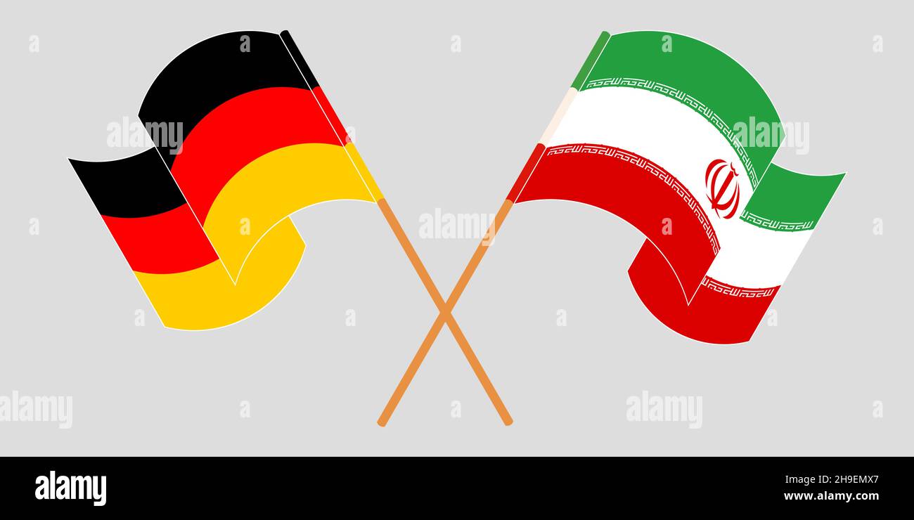 Crossed and waving flags of Iran and Germany. Vector illustration Stock ...