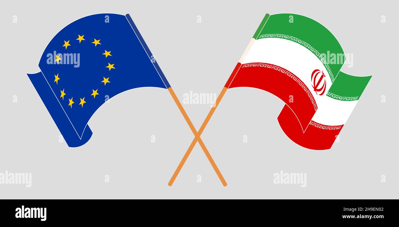 Crossed and waving flags of Iran and the EU. Vector illustration Stock ...