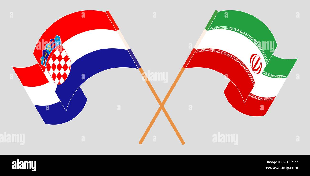 Crossed and waving flags of Iran and Croatia. Vector illustration Stock ...