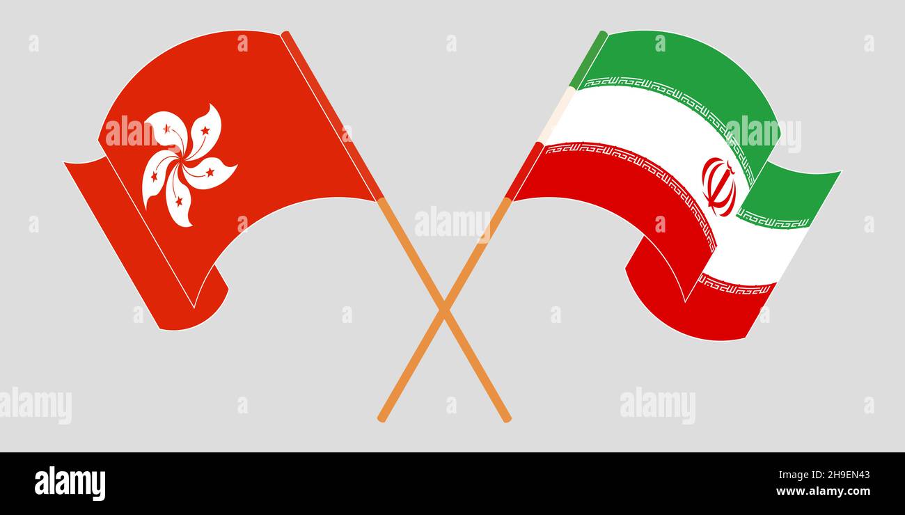 Crossed and waving flags of Iran and Hong Kong. Vector illustration ...