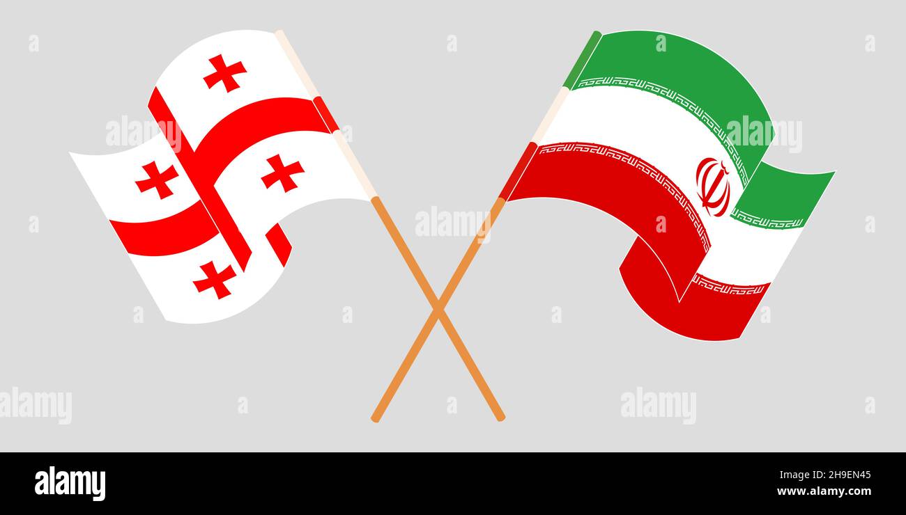 Crossed and waving flags of Iran and Georgia. Vector illustration Stock ...