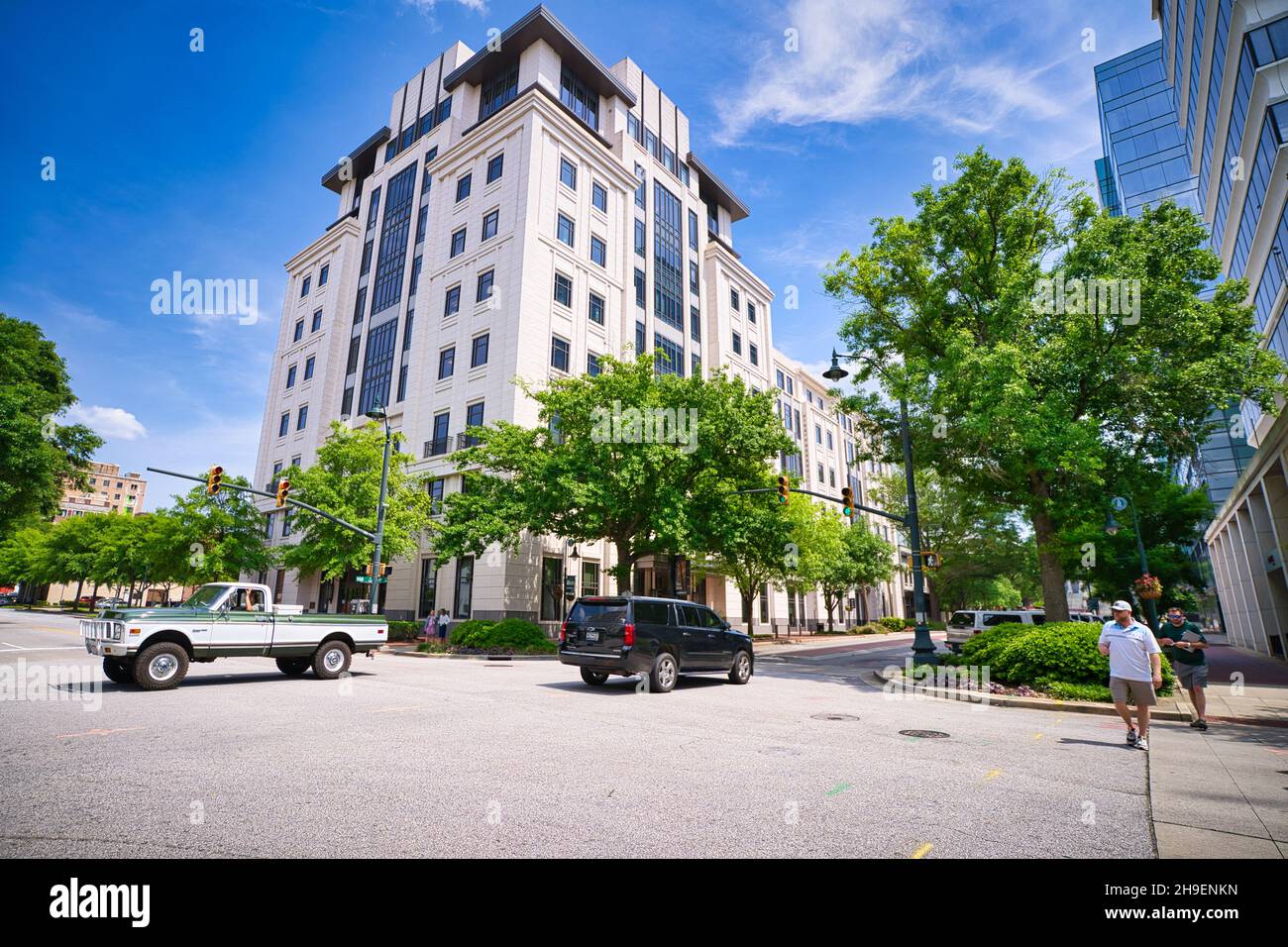 COLUMBIA, UNITED STATES - May 04, 2021: A modern building on the corner ...