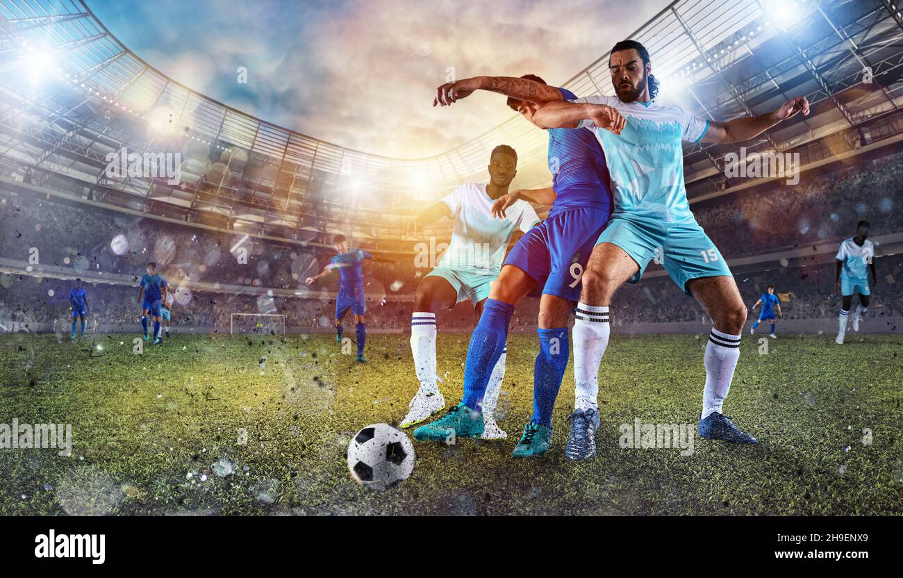 Football scene with competing soccer players at the stadium Stock Photo ...