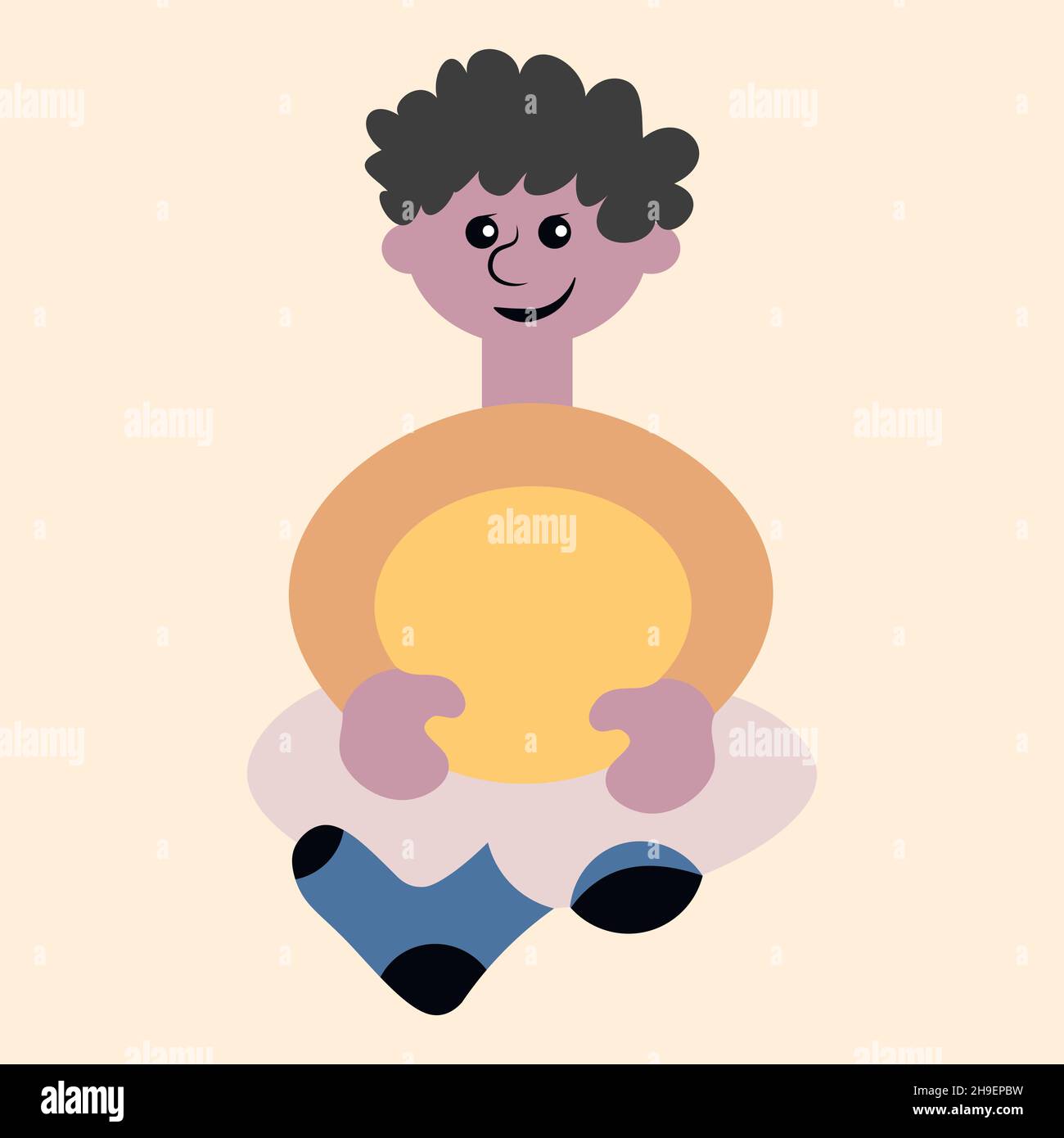 Illustration on a square background - a man sitting cross his legs - a ...