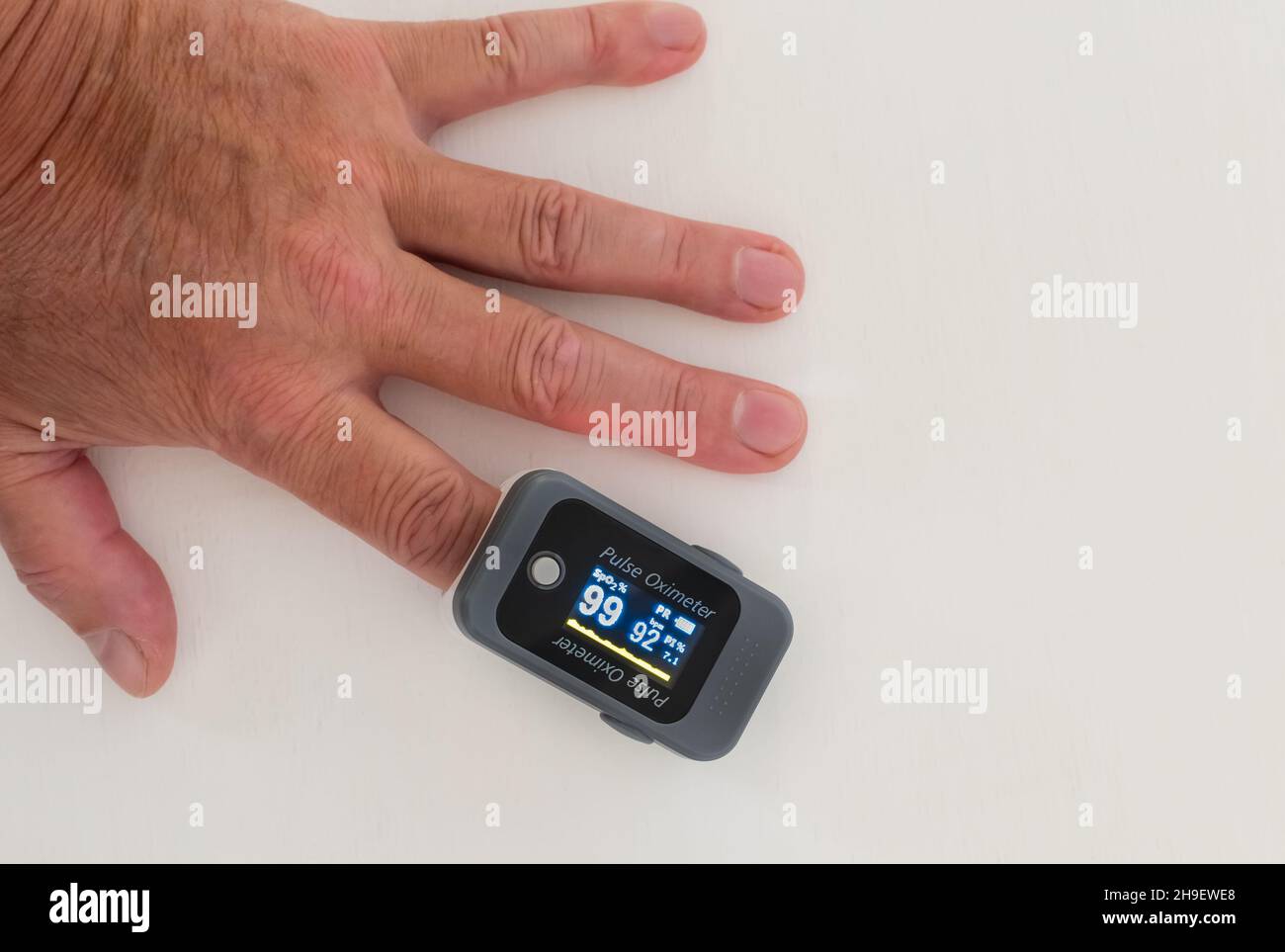 Finger pulse oximeter with oxygen saturation and heart rate readings ...
