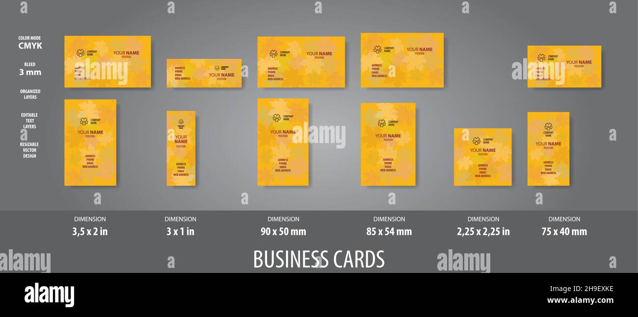 Templates for business cards in formats used in different countries ...
