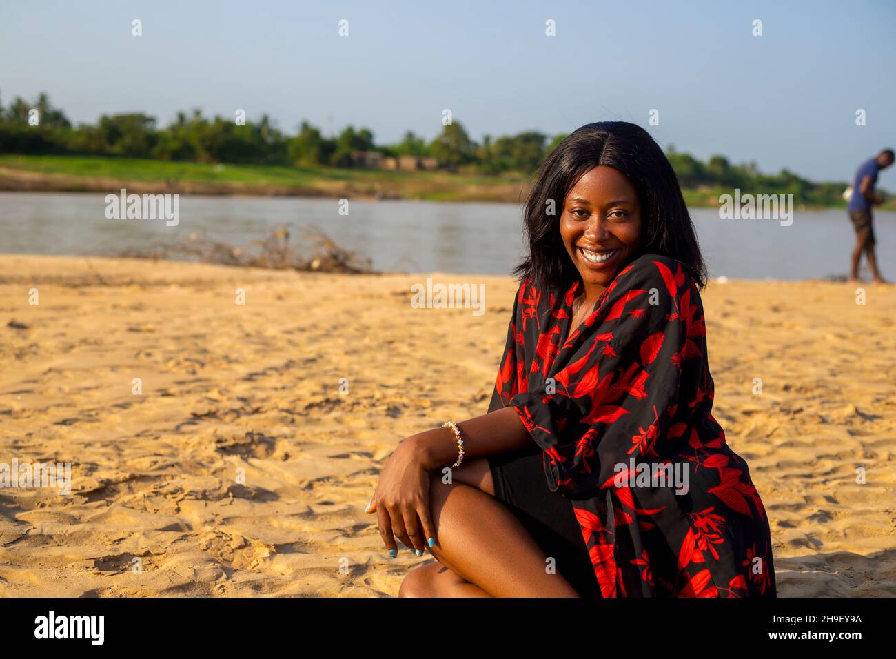 outdoor fashion photo of beautiful happy lady at the beach Stock Photo ...