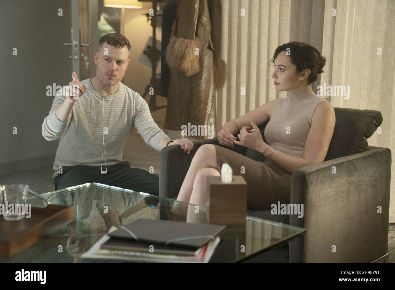 RED NOTICE, from left: director Rawson Marshall Thurber, Gal Gadot, on ...